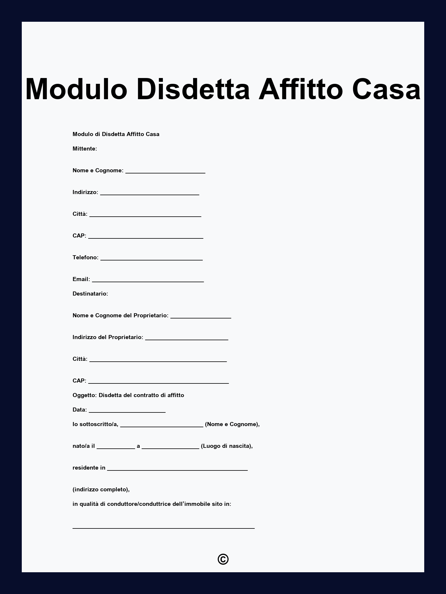 Modulo Disdetta Affitto Casa