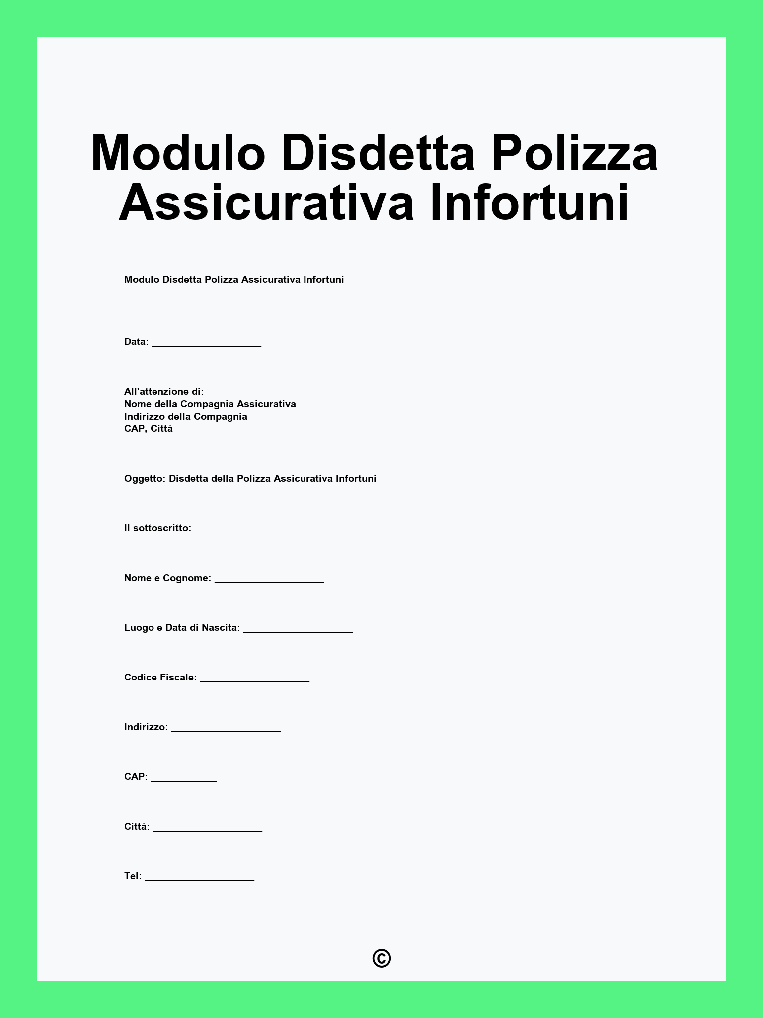 Modulo Disdetta Polizza Assicurativa Infortuni