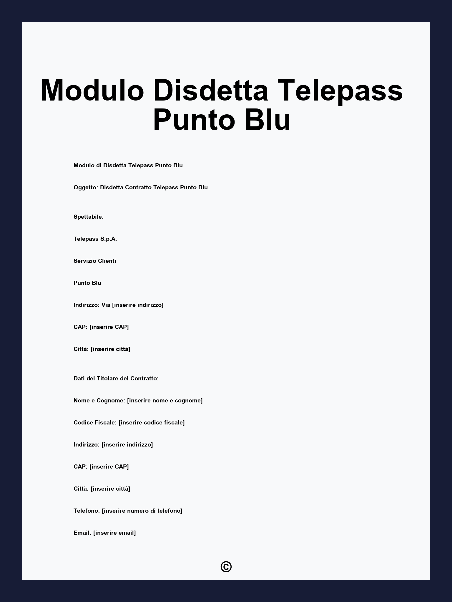 Modulo Disdetta Telepass Punto Blu