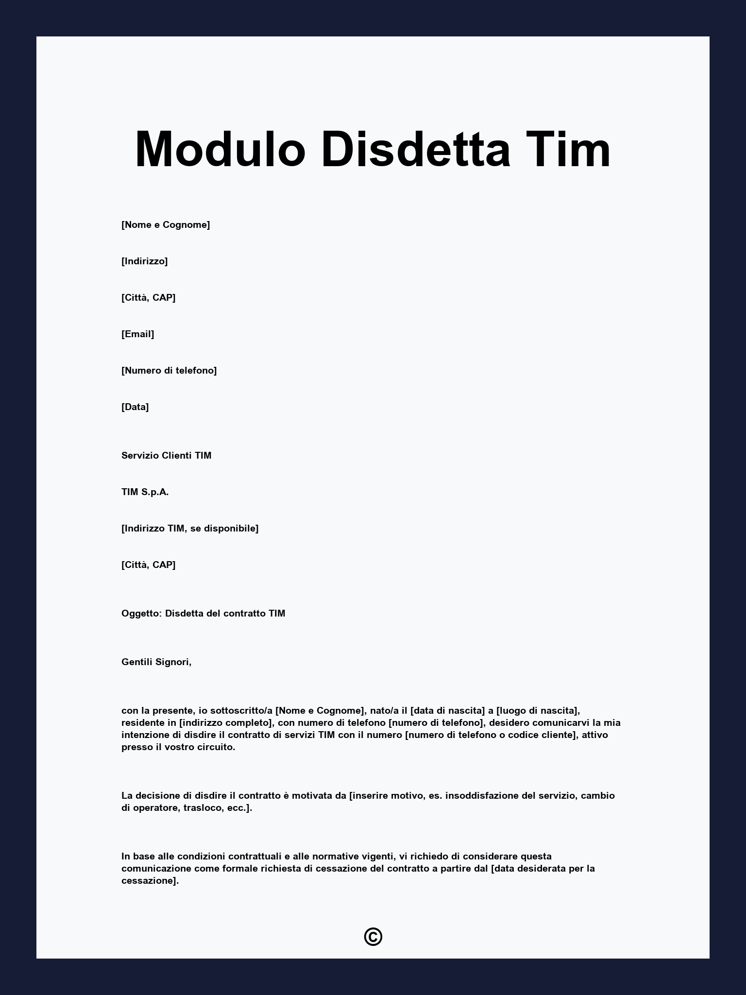 Modulo Disdetta Tim Modulo Disdetta Tim